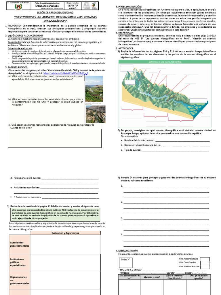 Ficha CCSS 5to. S8-U2 Gestión de Cuencas Hidrográficas | PDF | Ambiente | Entorno natural