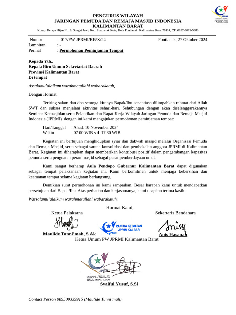 17 Pendopo Gub Surat Peminjaman Tempat | PDF