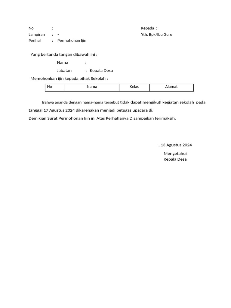 Permohonan Ijin Kegiatan 17 Agustus 2024 | PDF