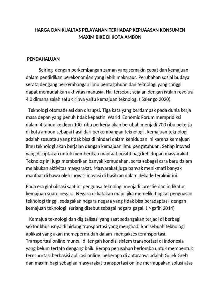 HARGA DAN KUALTAS PELAYANAN MAXIM BIKE DL KOTA AMBON | PDF