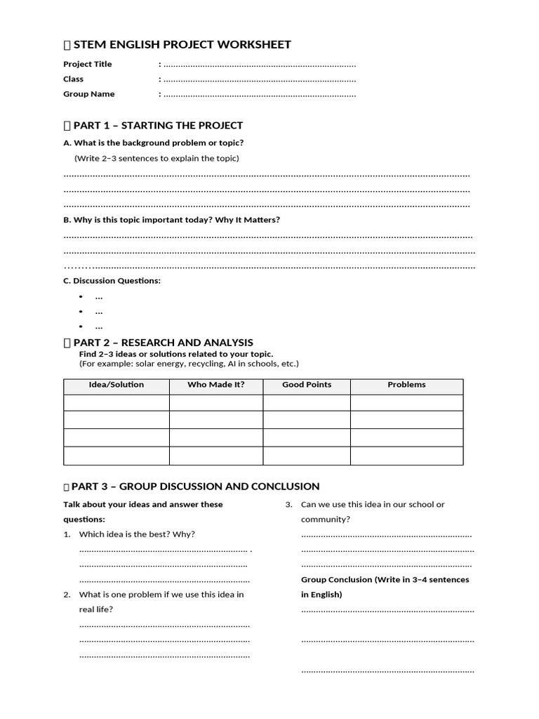 ? Stem English Project Worksheet | PDF | Mars | Space Exploration