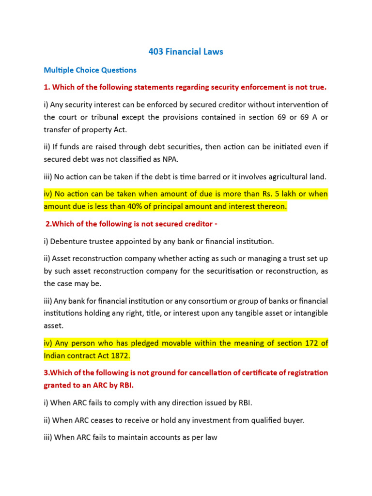 403 Financial Laws Notes | PDF | Guarantee | Bankruptcy