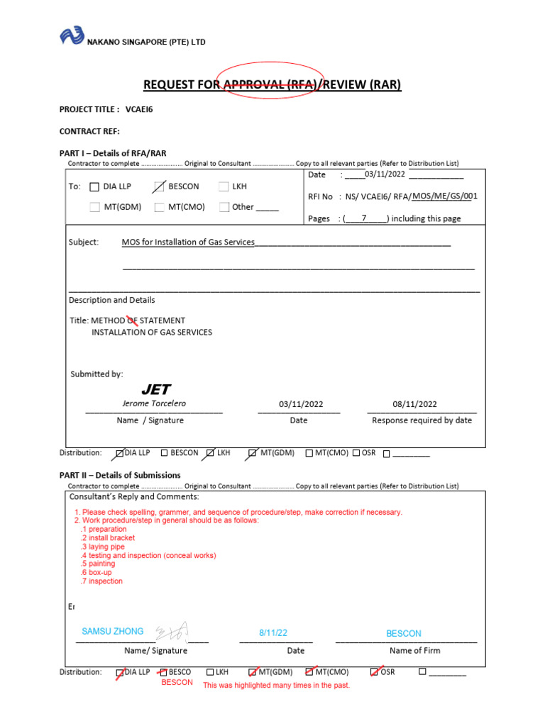 VCAEI6 - RFA - MOS - ME - GS - 001 (Gas Installation) - BCE | PDF | Pipe (Fluid Conveyance ...
