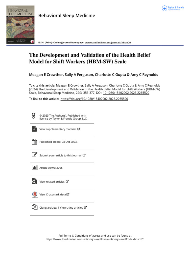 The Development and Validation of The Health Belief Model For Shift ...