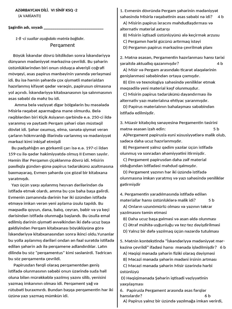 6 - Cı Sinif ksq-2 | PDF