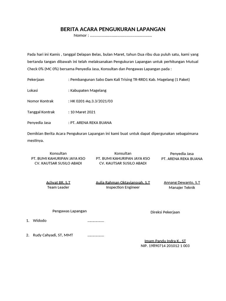 BERITA ACARA PENGUKURAN LAPANGAN | PDF