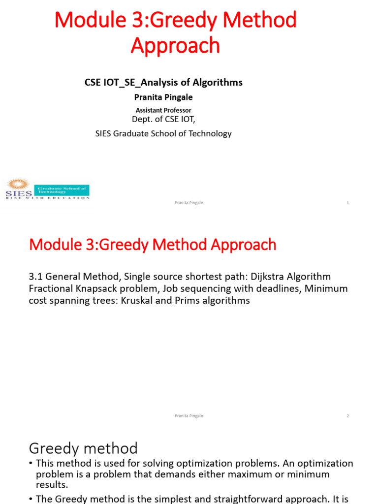 Module 3 Greedy Method Approach New | PDF | Graph Theory ...