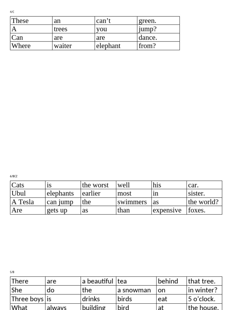 Mixed Sentences in Boxes For All Classes | PDF