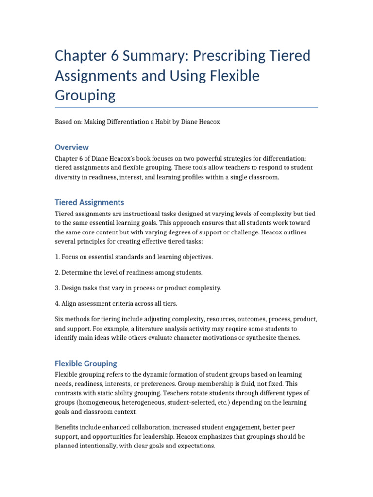 Chapter6 Summary Tiered Assignments and Grouping | PDF | Learning | Behavior Modification