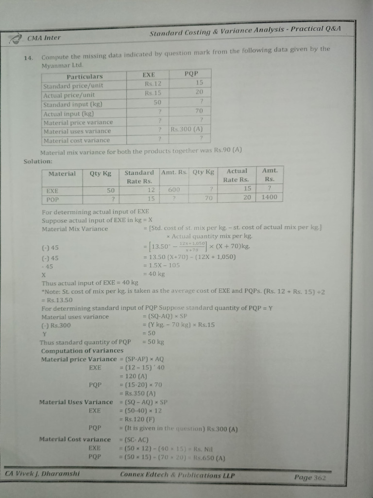 Material and Labour Variance | PDF