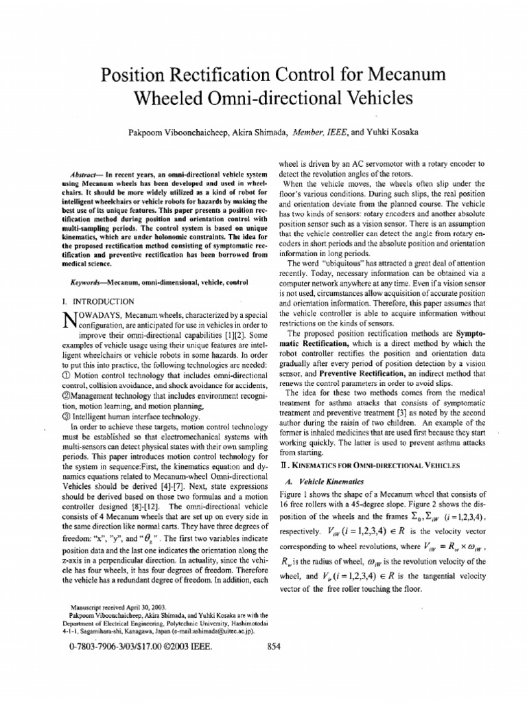 7-Position Rectification Control For Mecanum Wheeled Omni-Directional Vehicles | PDF | Velocity ...