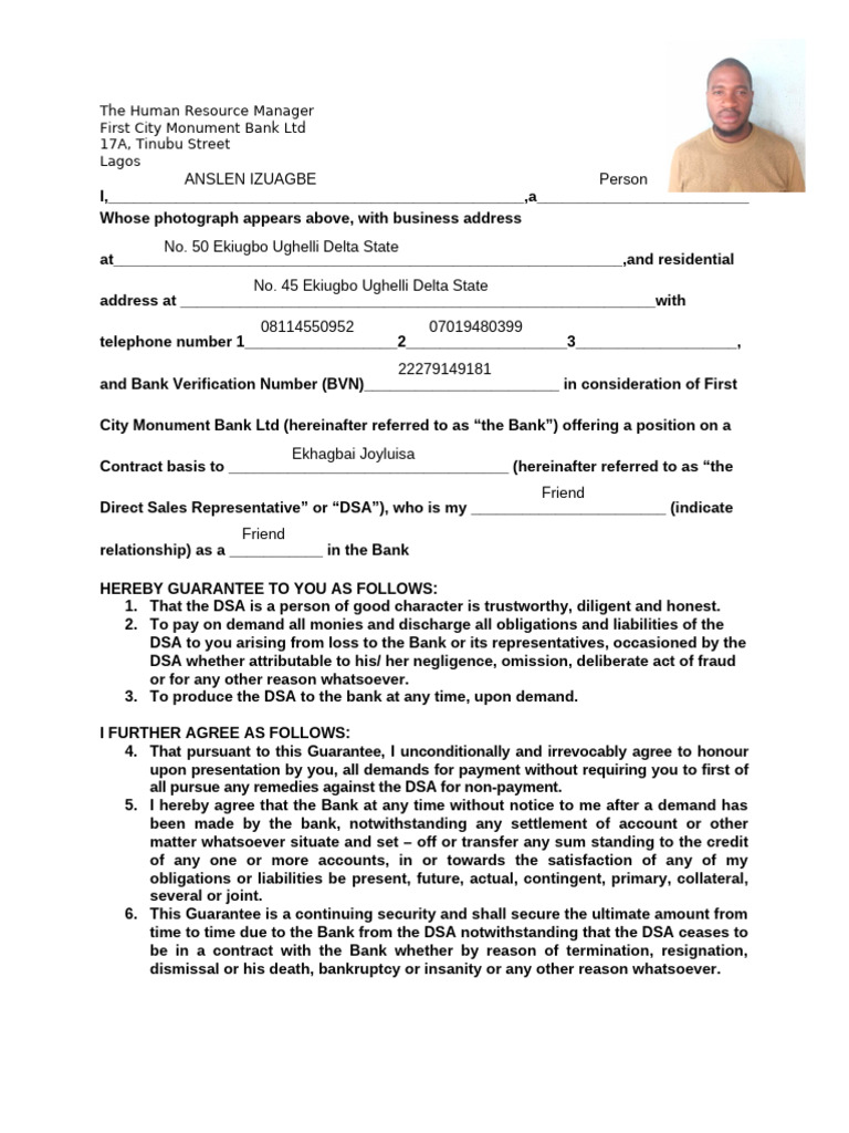Dsa Guarantor Form Revised | PDF | Guarantee | Private Law