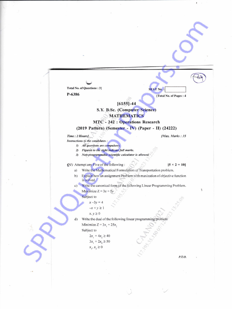 BSC - BSC Cs Mathematics - Semester 4 - 2023 - November - Operations Research 2019 Pattern | PDF ...