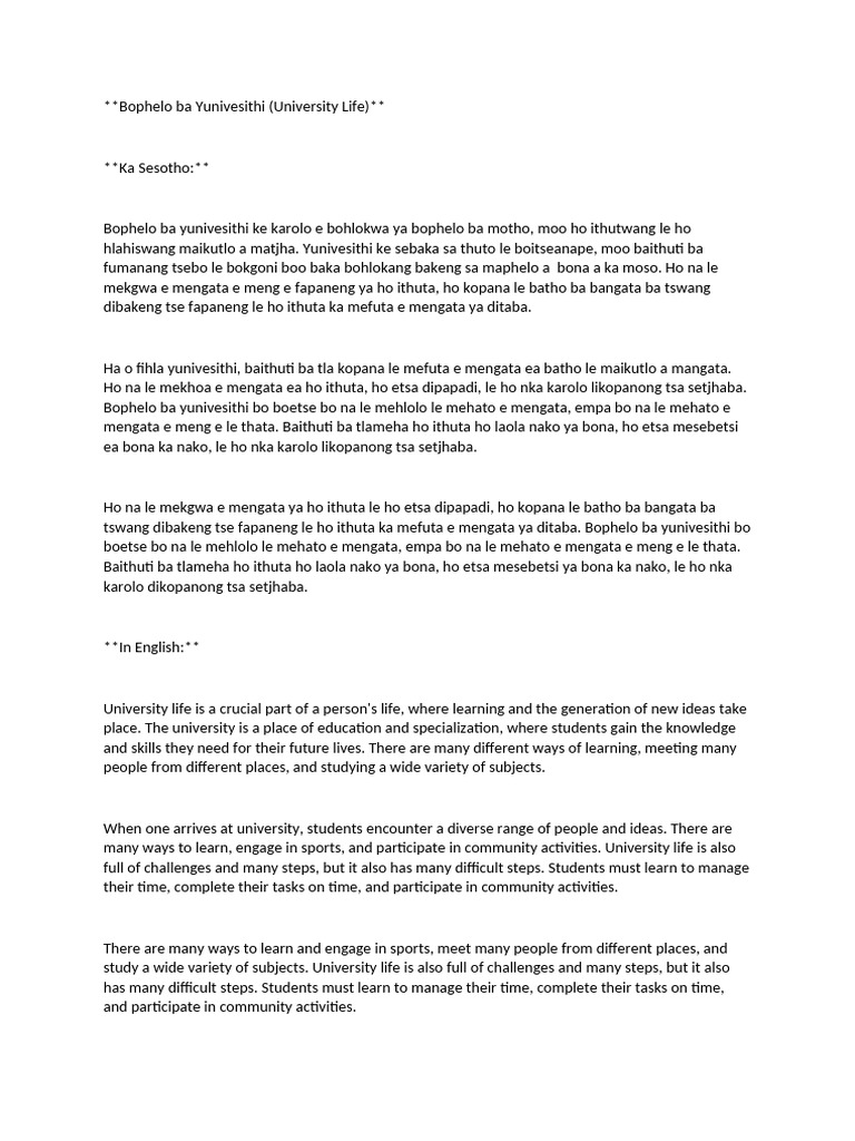 Bophelo Ba Yunivesithi Sesotho Assignment 2 Edited | PDF