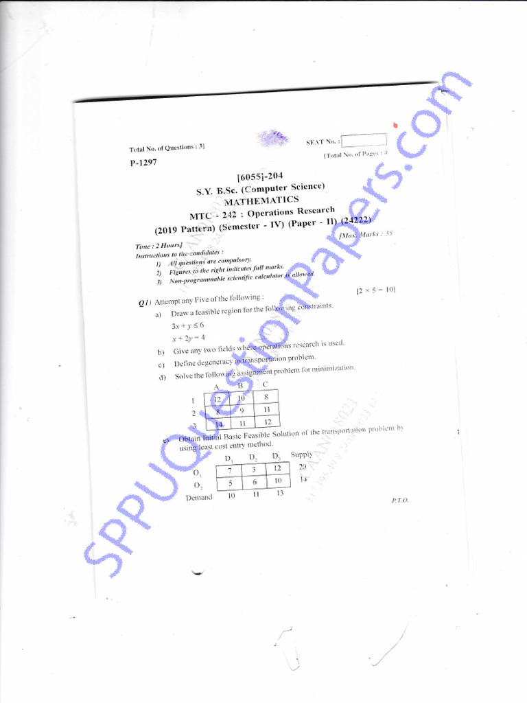 BSC Cs Mathematics - Semester 4 - 2023 - April - Operations Research ...