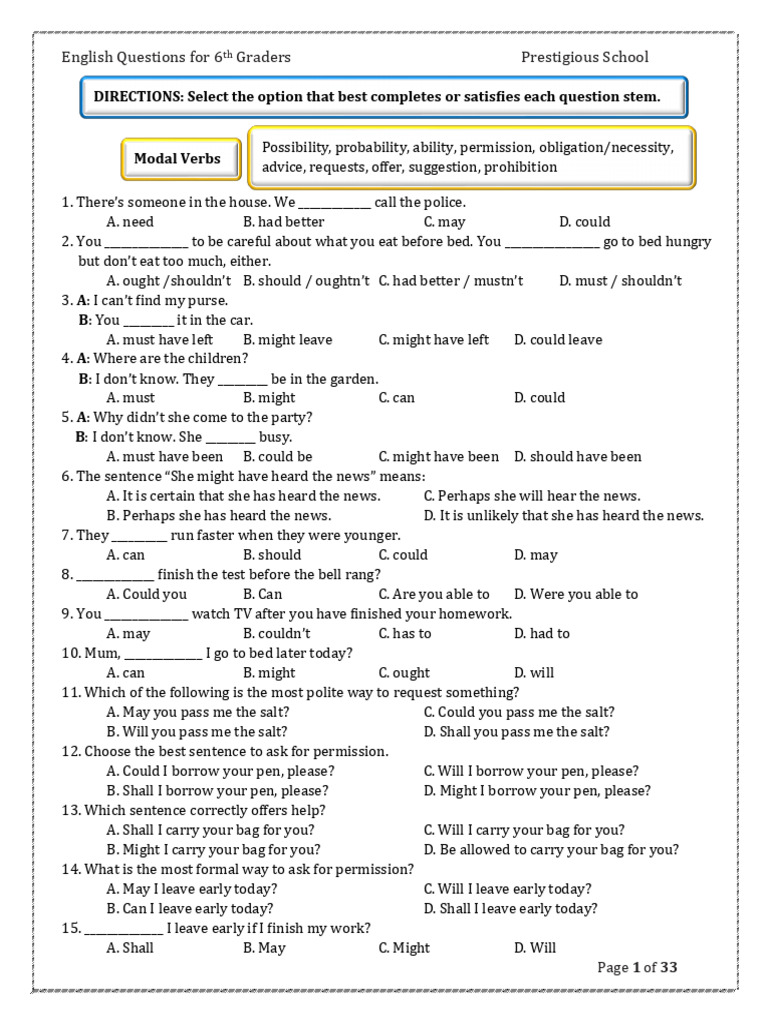 6th Grade English Exam Questions | PDF