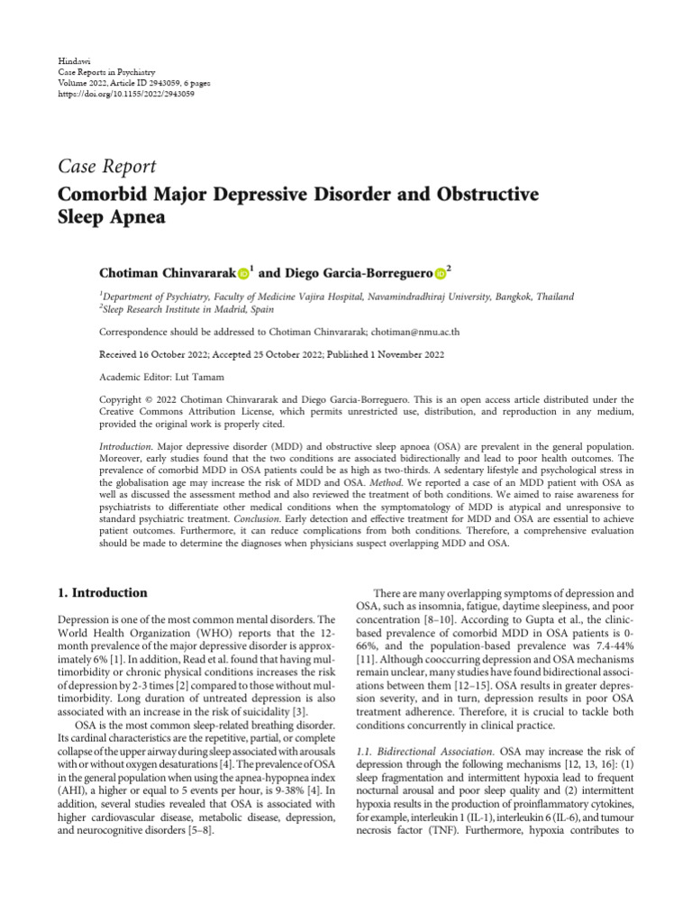 2022 Comorbid - Major - Depressive - Diso | PDF | Major Depressive Disorder | Insomnia