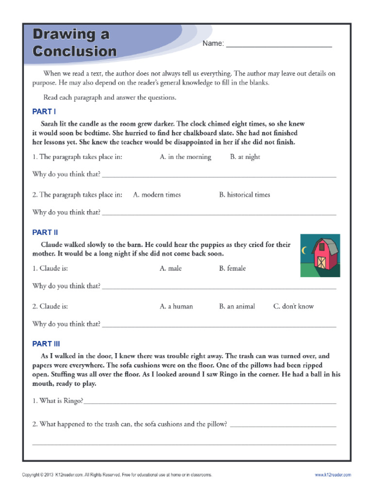 Drawing Conclusions Worksheets for 4th Grade | PDF