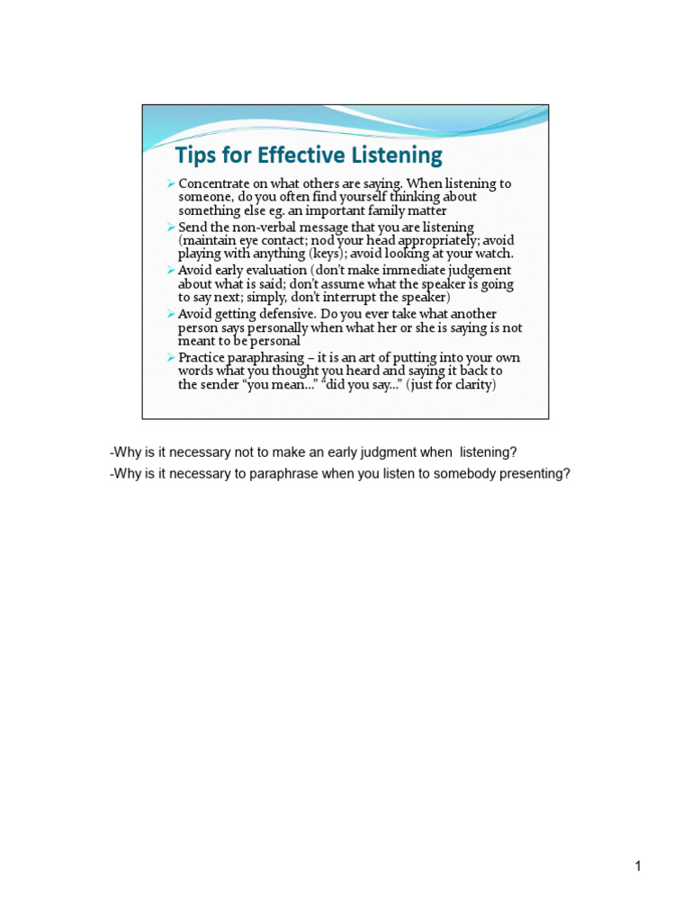 Tips For Effective Listening | PDF | Attention | Nonverbal Communication
