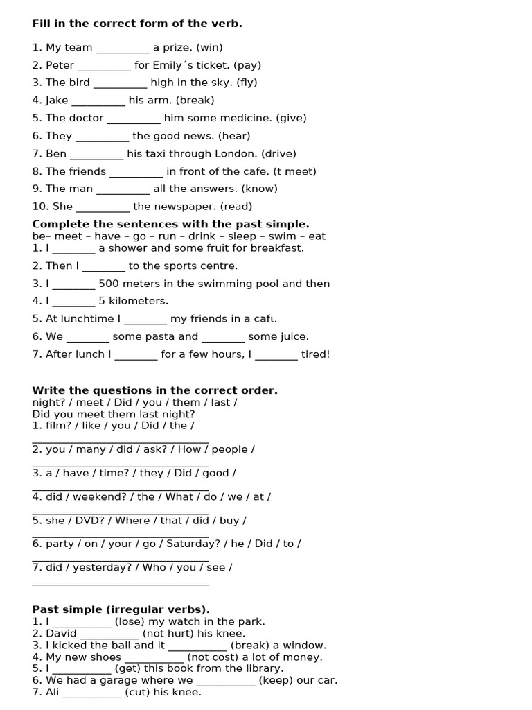 Fill in The Correct Form of The Verb | PDF