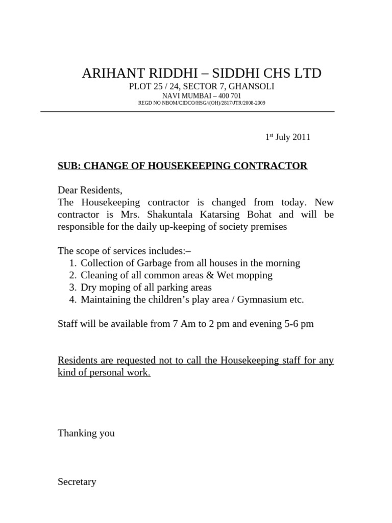 House Keep Notice | PDF