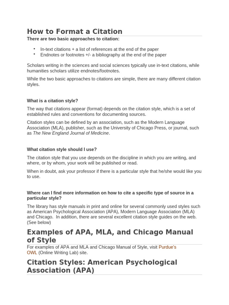 How To Format A Citation | PDF | Citation | Apa Style