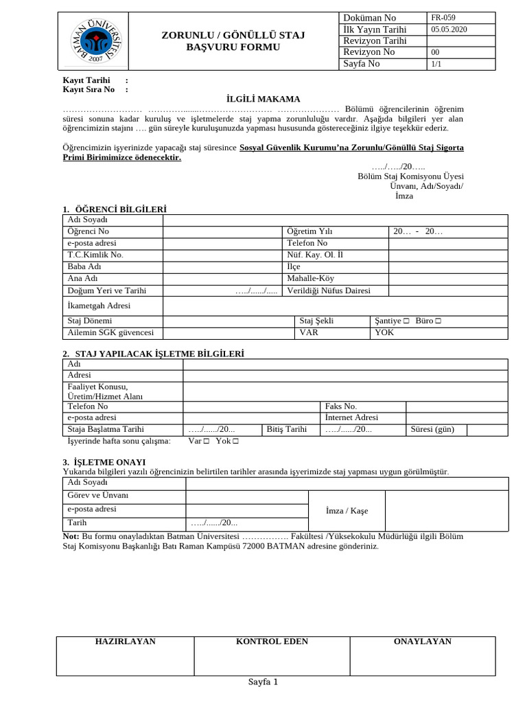 FR-059-Zorunlu Gonullu Staj Basvuru Formu | PDF