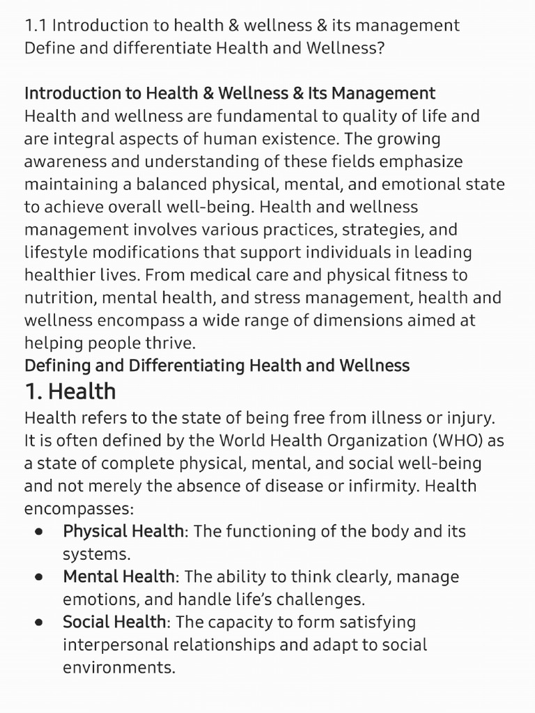 Health and Wellness Notes Ist Unit | PDF