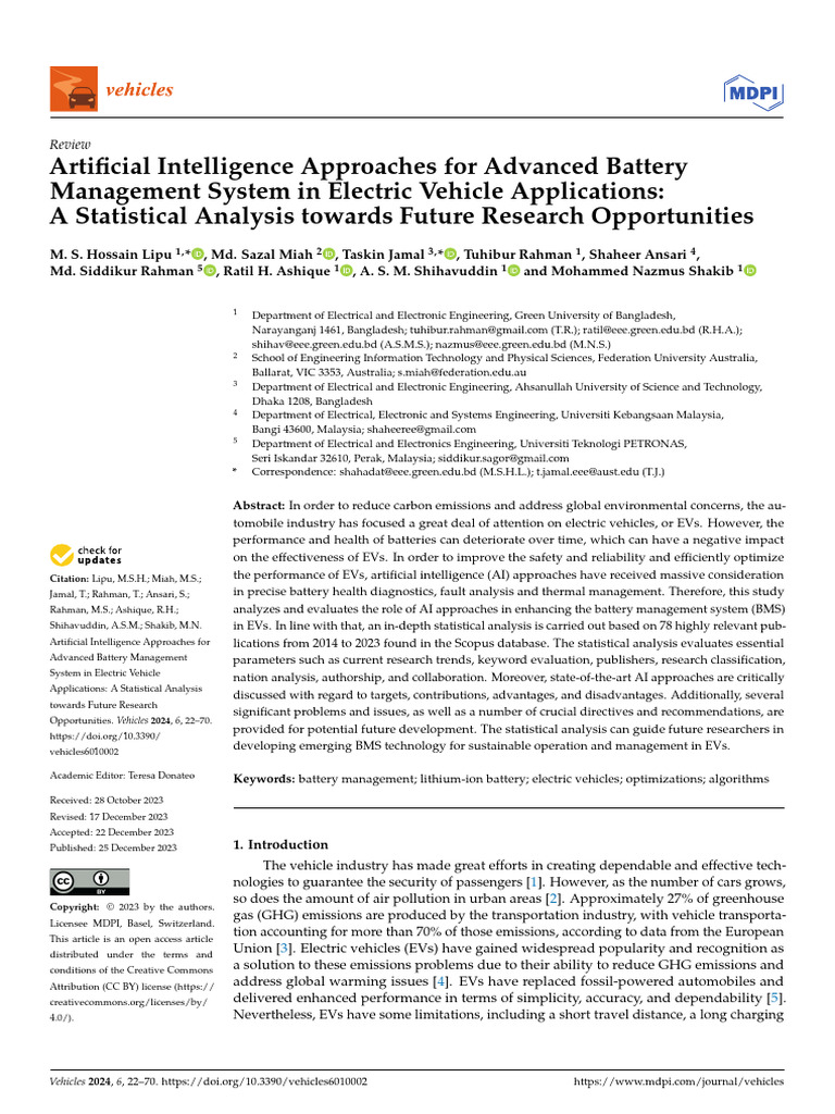 Artificial Intelligence Approaches For Advanced Battery | PDF ...