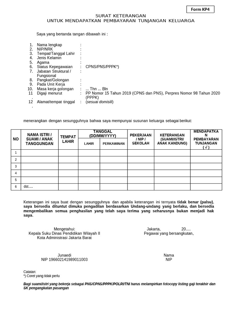 TUNJANGAN Form - KP4-jb2 | PDF