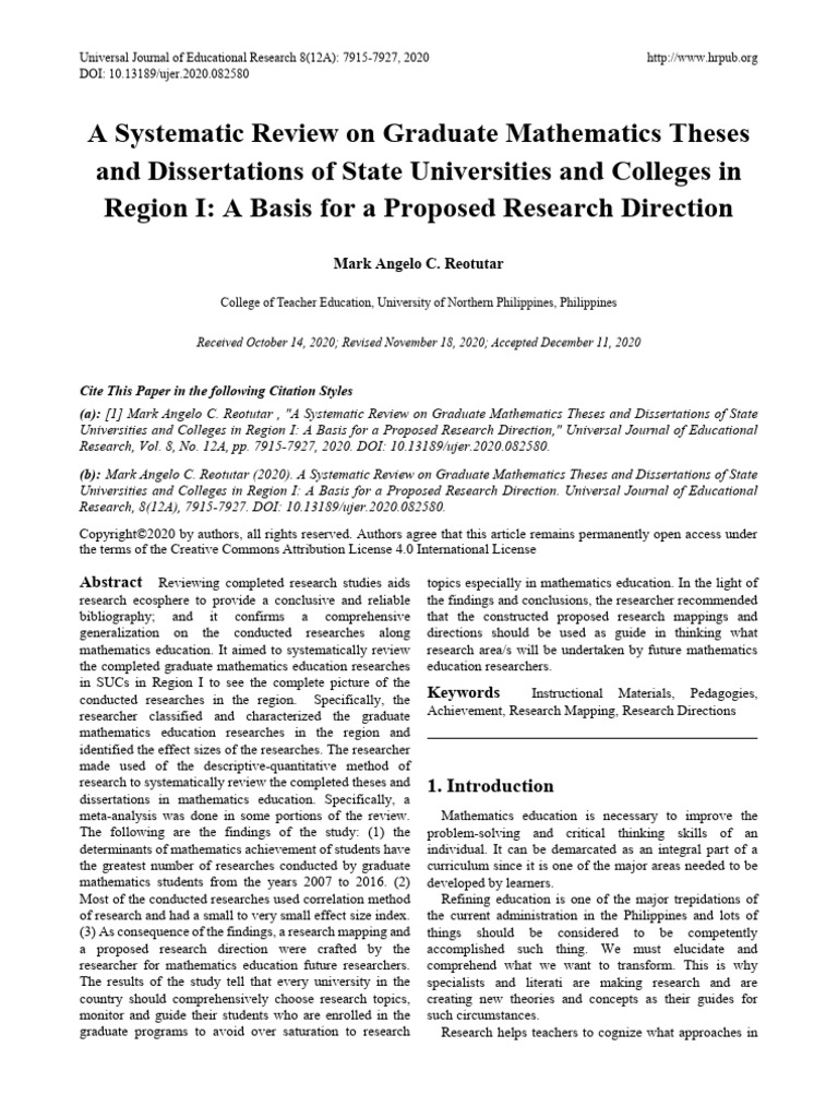 Graduate Mathematics Thesis and Dissertations | PDF | Theory | Thesis