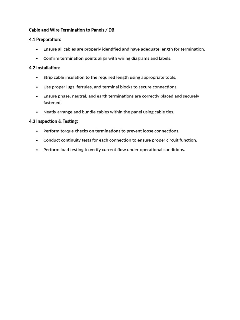 Method of Statement Cable and Wire Termination To Panels - DB | PDF