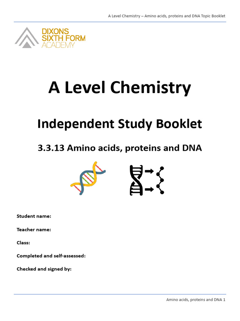 Amino Acids, Proteins and DNA Independent Study Booklet | PDF ...
