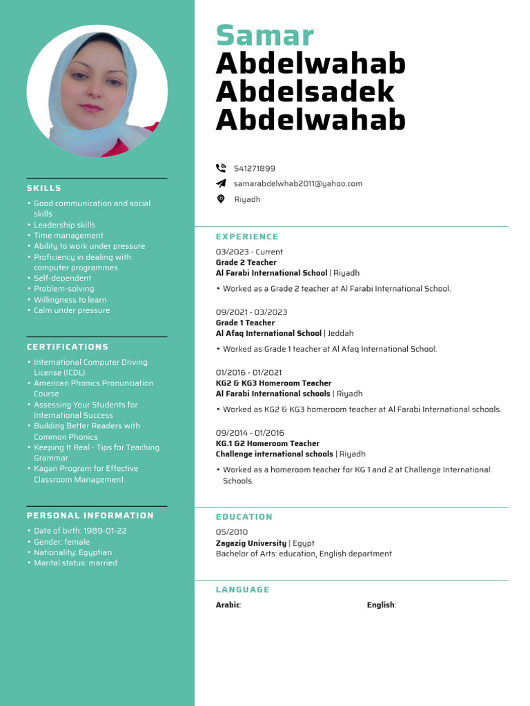 Samar_AbdelwahabAbdelsadekAbdelwahab_CV | PDF | Linguistics | Cognition