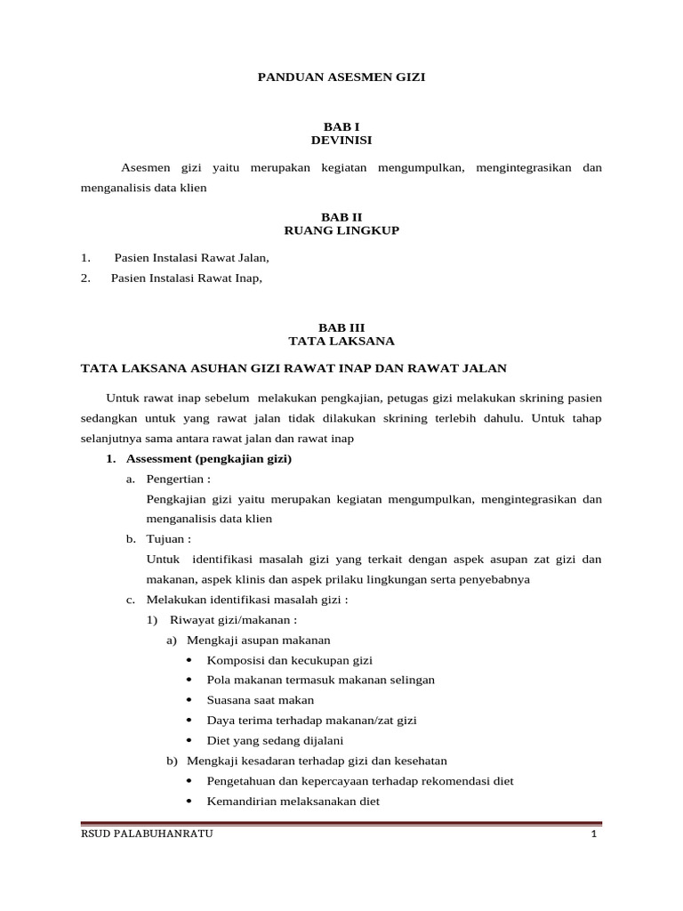 Panduan Asesmen Gizi | PDF