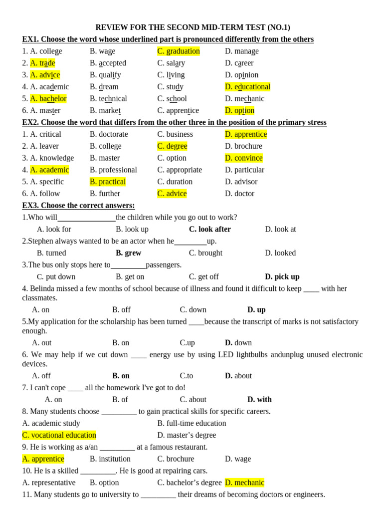 Review For The Second Mid Term Test | PDF