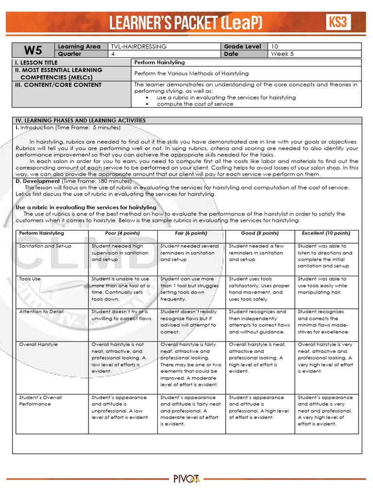 Q4 HE Hairdressing 10 Week5 | PDF | Employment | Labour Economics