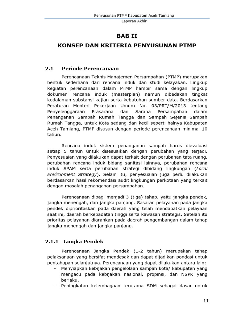 Penyusunan Program Terpadu Manajemen Persampahan PTMP (BAB II Konsep Penyusunan PTMP) | PDF