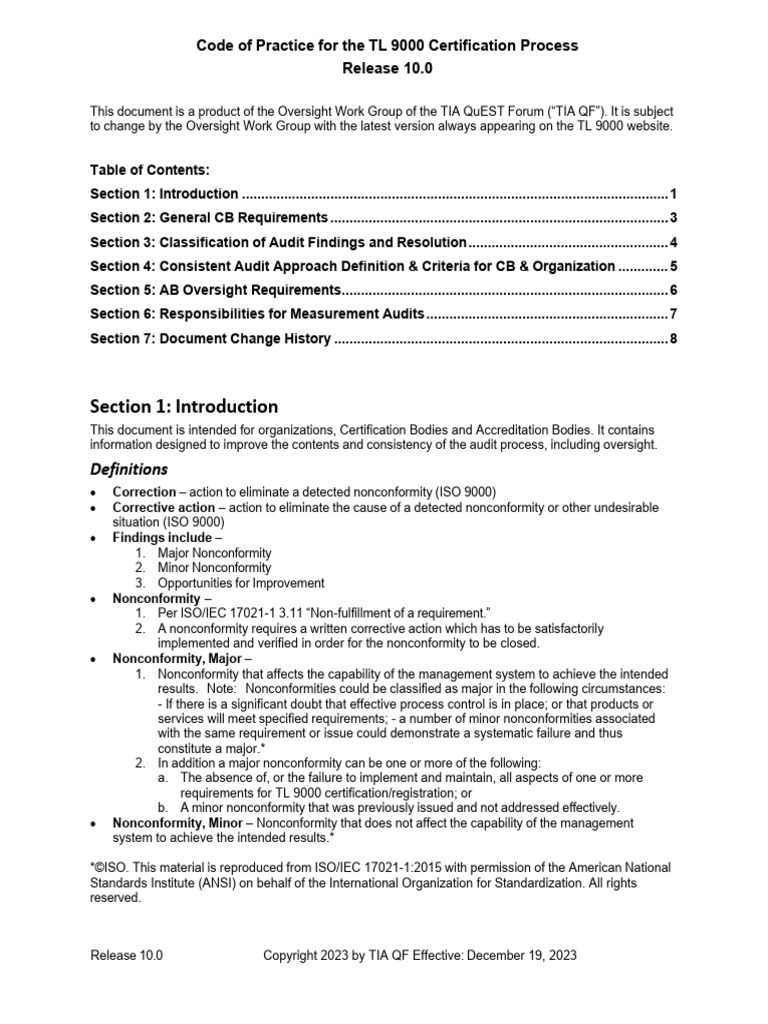 TL 9000 Certification Process Guide | PDF | Audit | Business