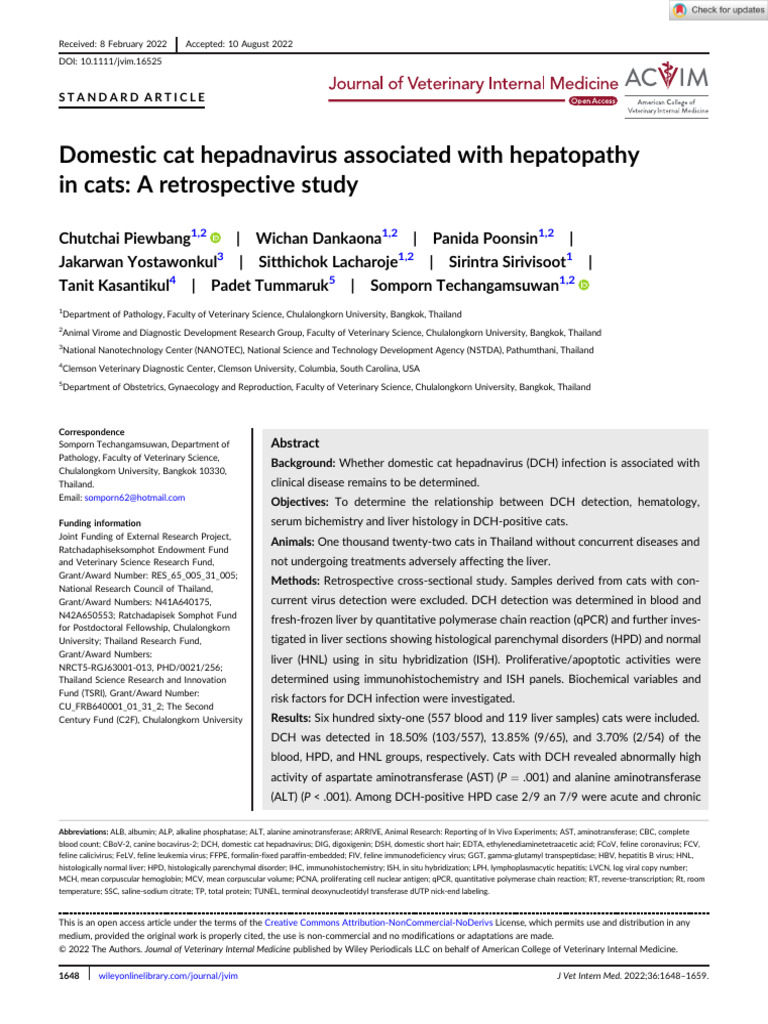Veterinary Internal Medicine - 2022 - Piewbang - Domestic Cat ...