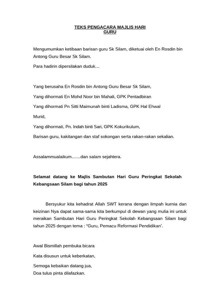 Teks Emcee Majlis Hari Guru | PDF
