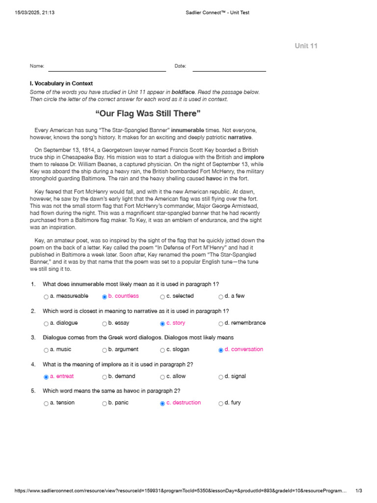 Unit 11 Practice 2 AnswerKey | PDF | The Star Spangled Banner