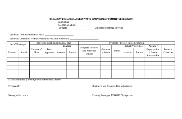 Monthly Accomplishment Report - Template | PDF