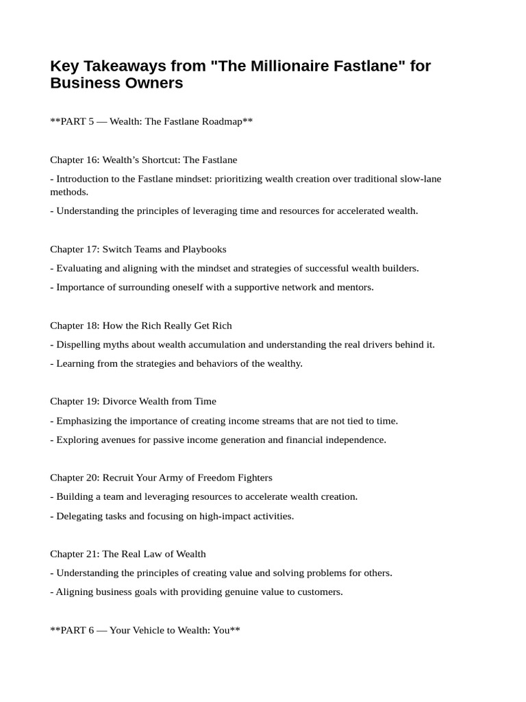 Key Takeaways From - The Millionaire Fastlane For Business Owners | PDF | Wealth | Goal