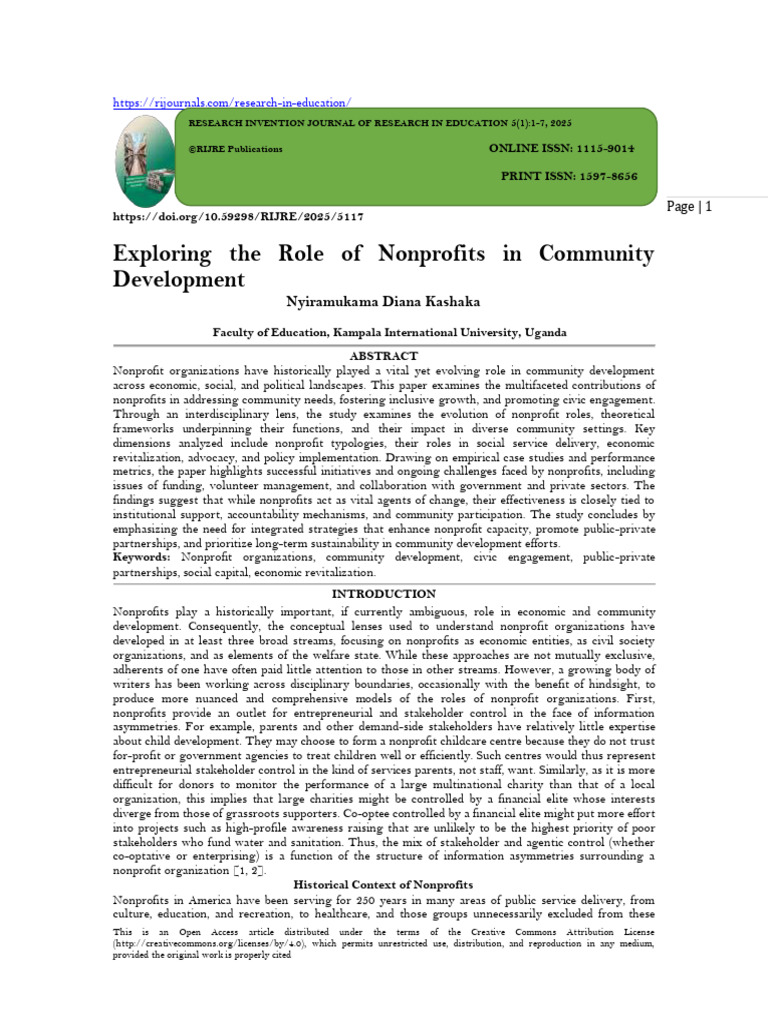 Exploring The Role of Nonprofits in Community Development (WWW - Kiu.ac - Ug) | PDF | Nonprofit ...