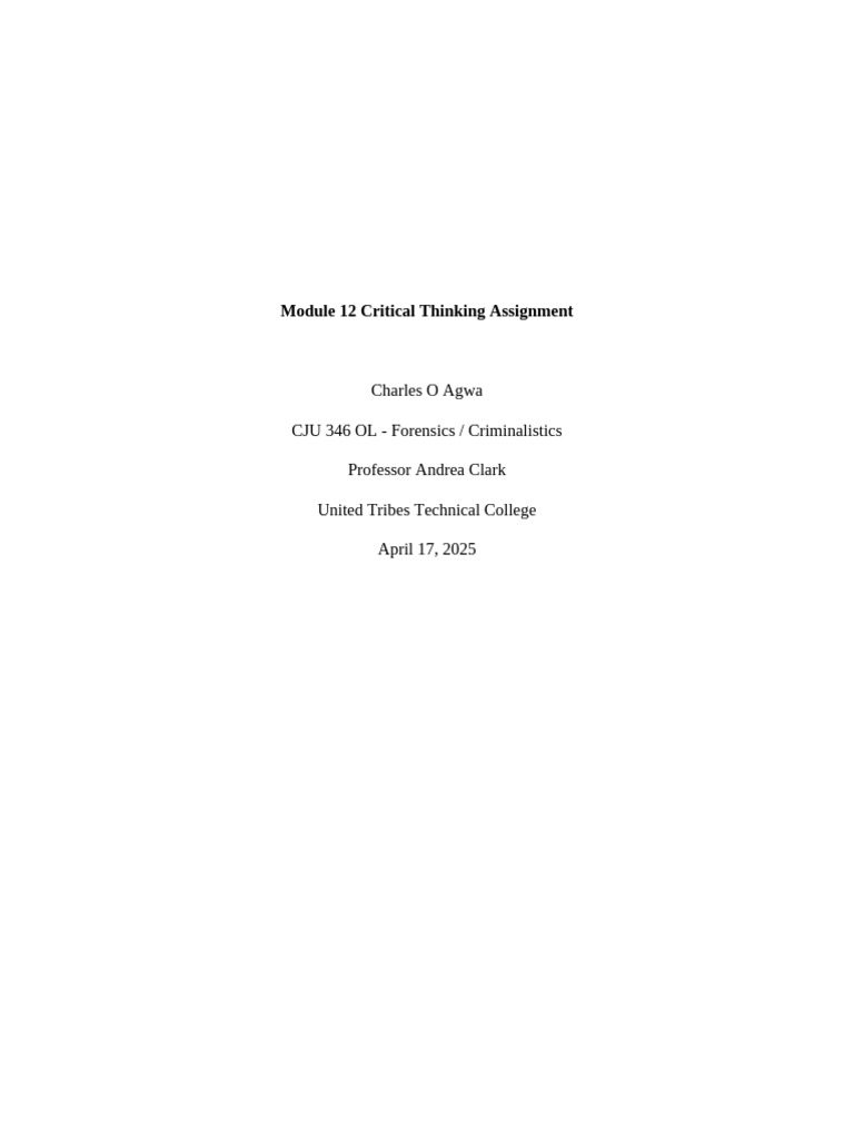 CJU346 Module 12 Critical Thinking Assignment Char | PDF | Fires | Combustion