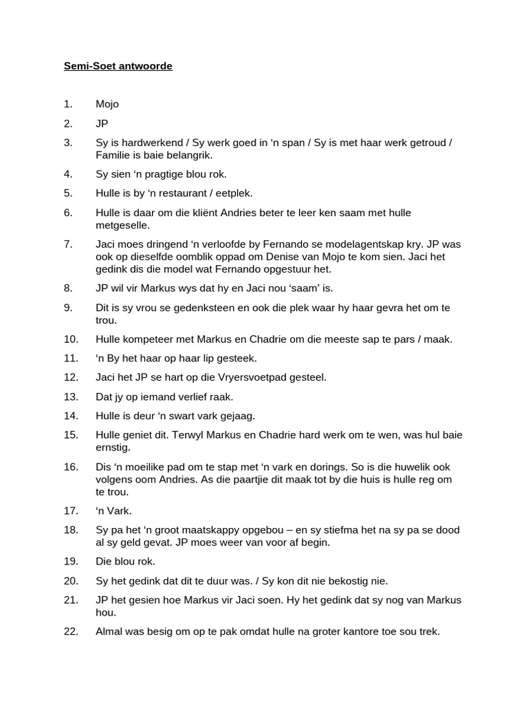 Semi-Soet Antwoorde | PDF