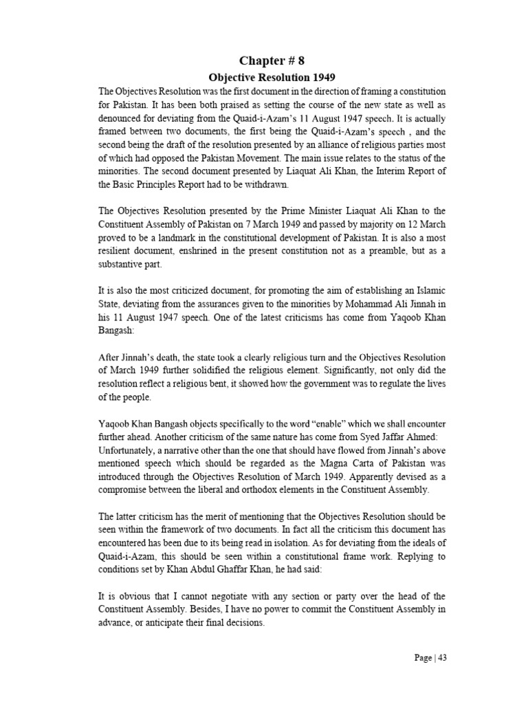 Chapter # 8 - Objective Resolution 1949 | PDF | Muhammad Ali Jinnah | Pakistan