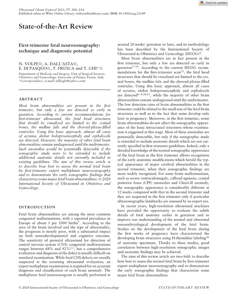 First-trimester fetal neurosonography: technique and diagnostic potential UOG | PDF | Medical ...