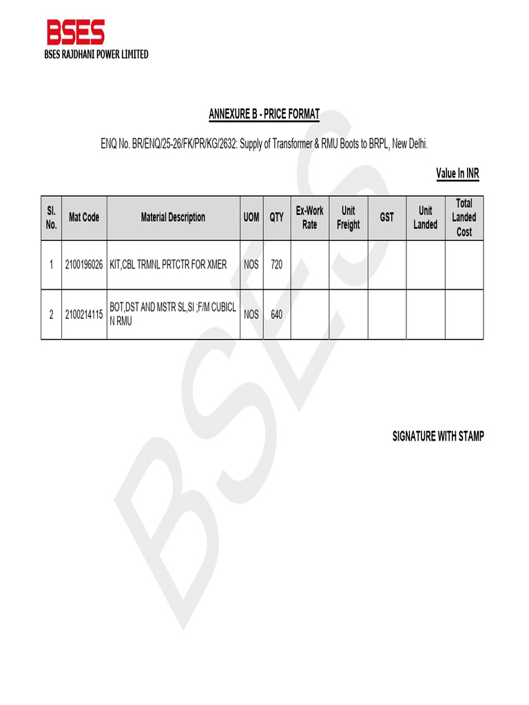 Annexure B - Price Format | PDF